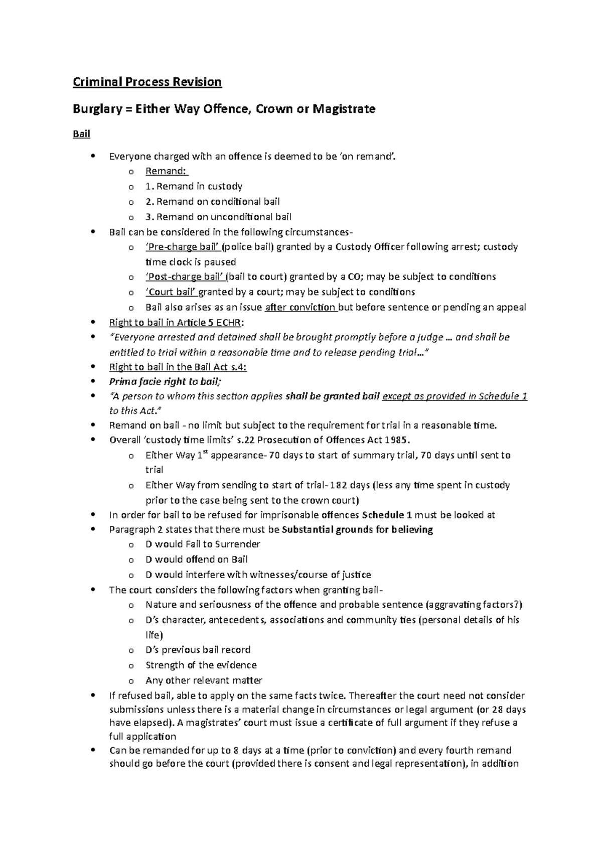 Criminal Process Revision - Remand in custody o 2. Remand on ...