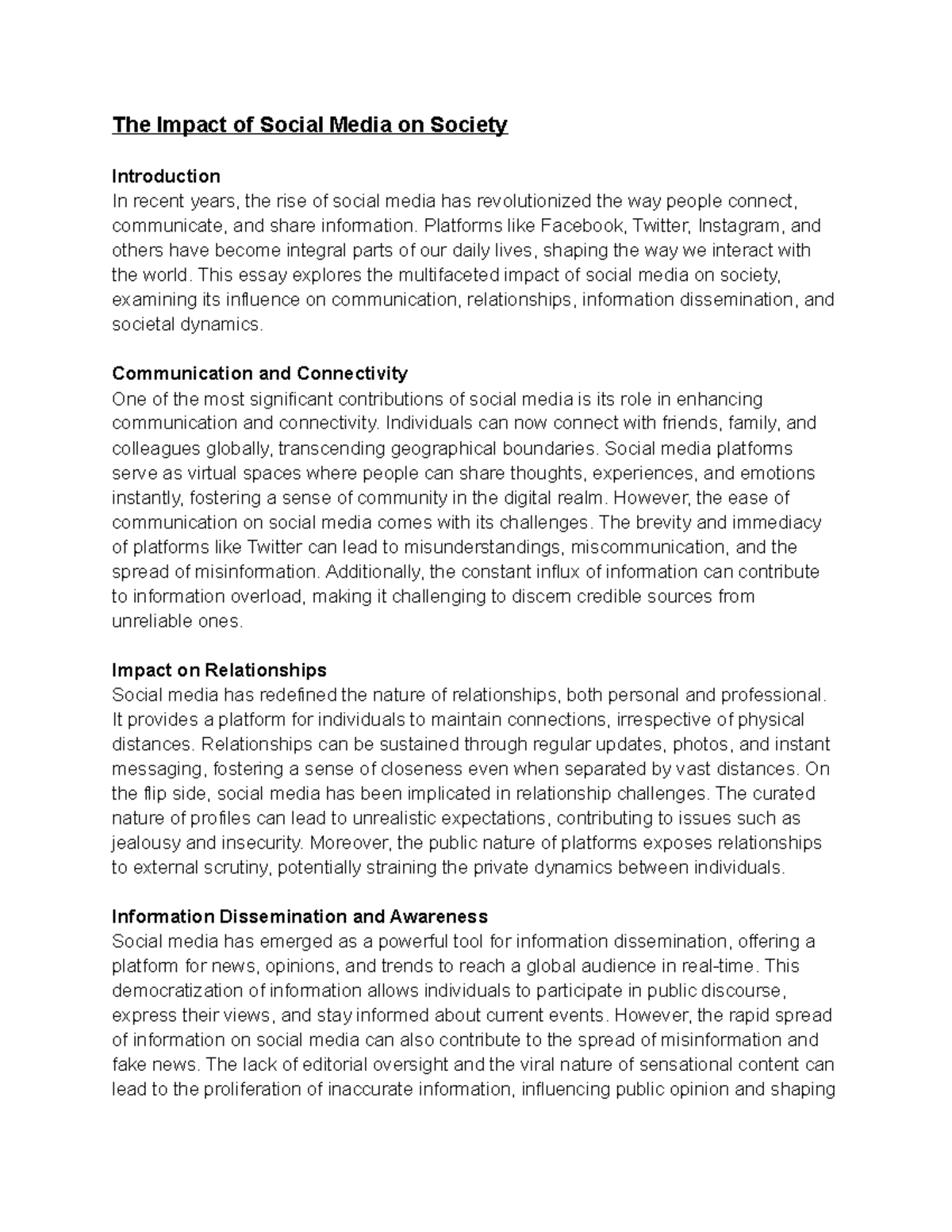 The Impact of Social Media on Society - The Impact of Social Media on ...