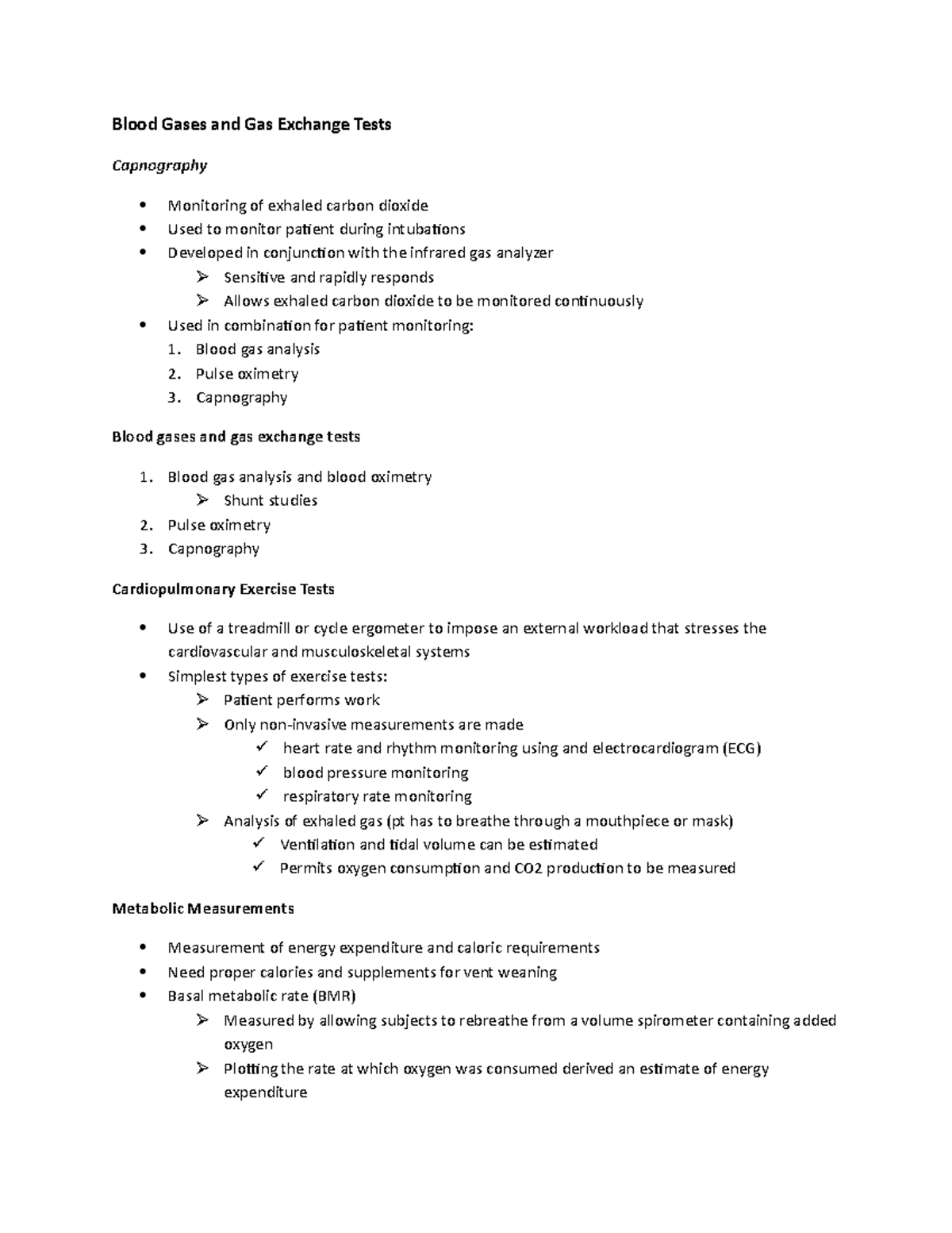 Blood Gases and Gas Exchange Tests - Blood Gases and Gas Exchange Tests ...