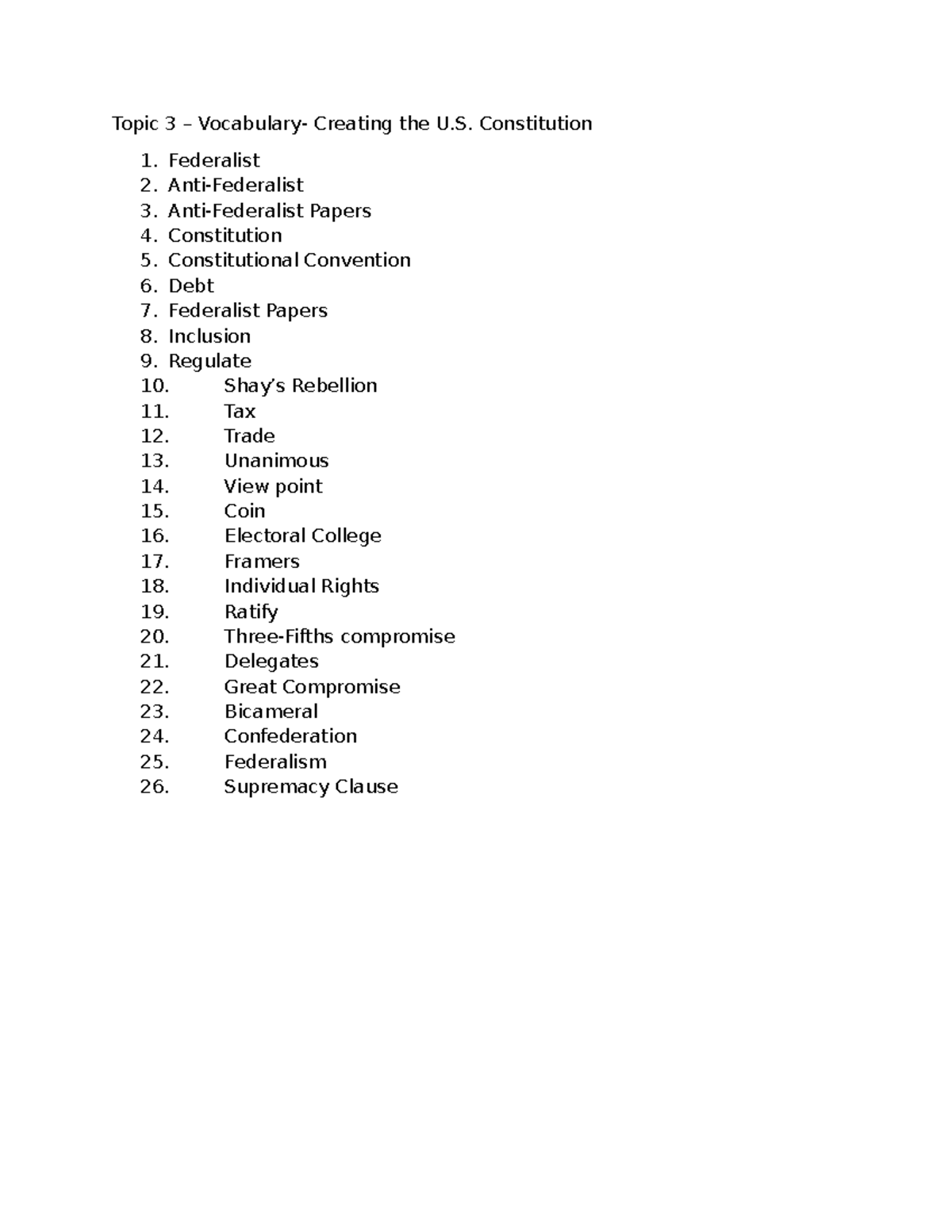 Topic 3 Vocabulary - answer key - Topic 3 – Vocabulary- Creating the U ...
