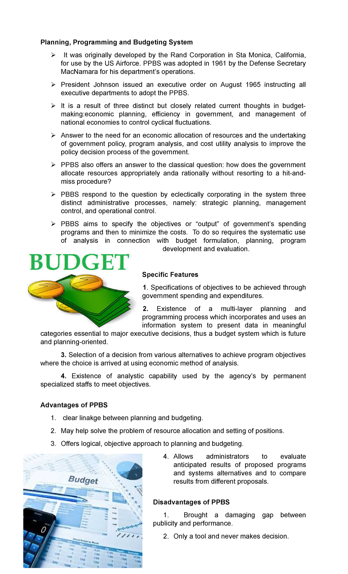 Planning Programming And Budgeting System PPBS Was Adopted In 1961