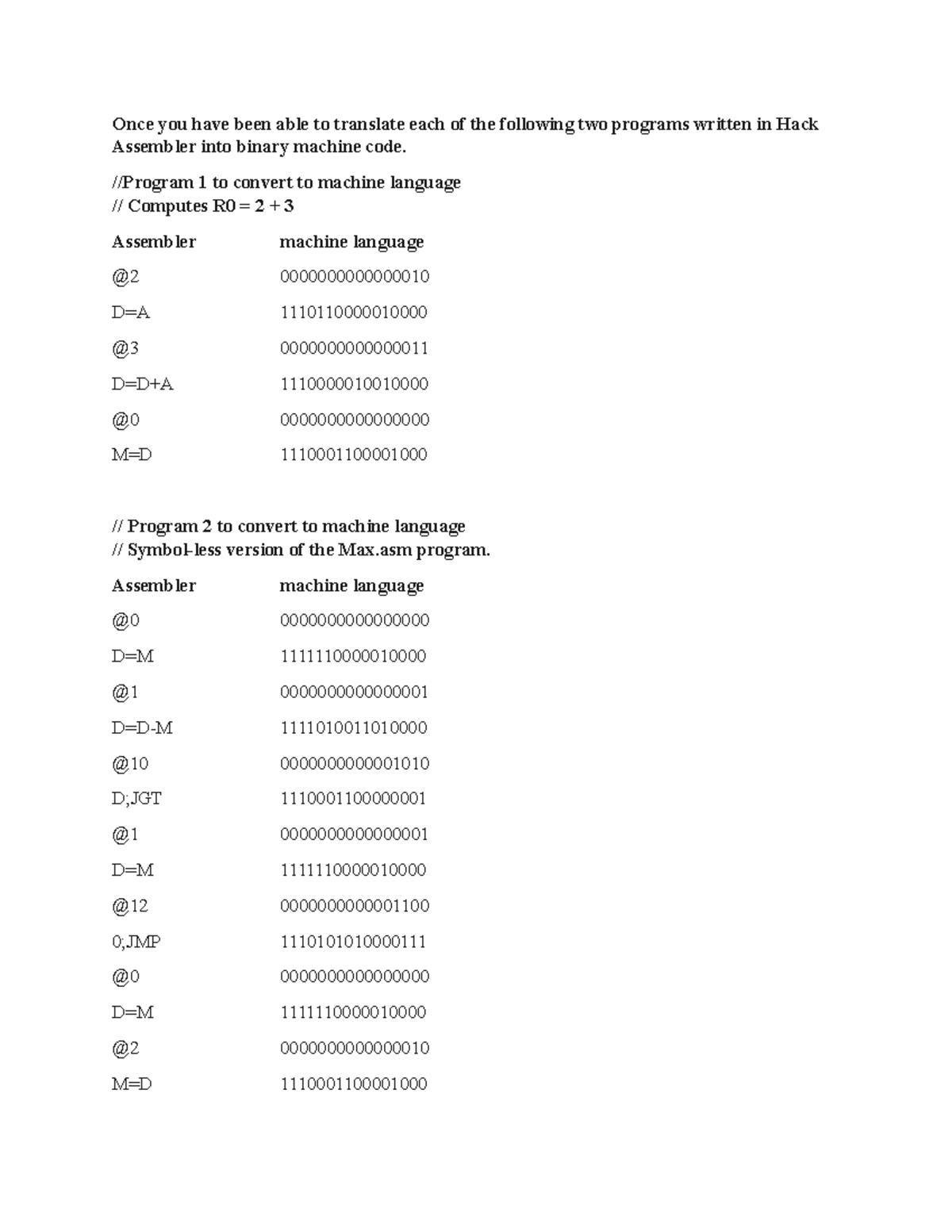 Assignment - Once you have been able to translate each of the following ...