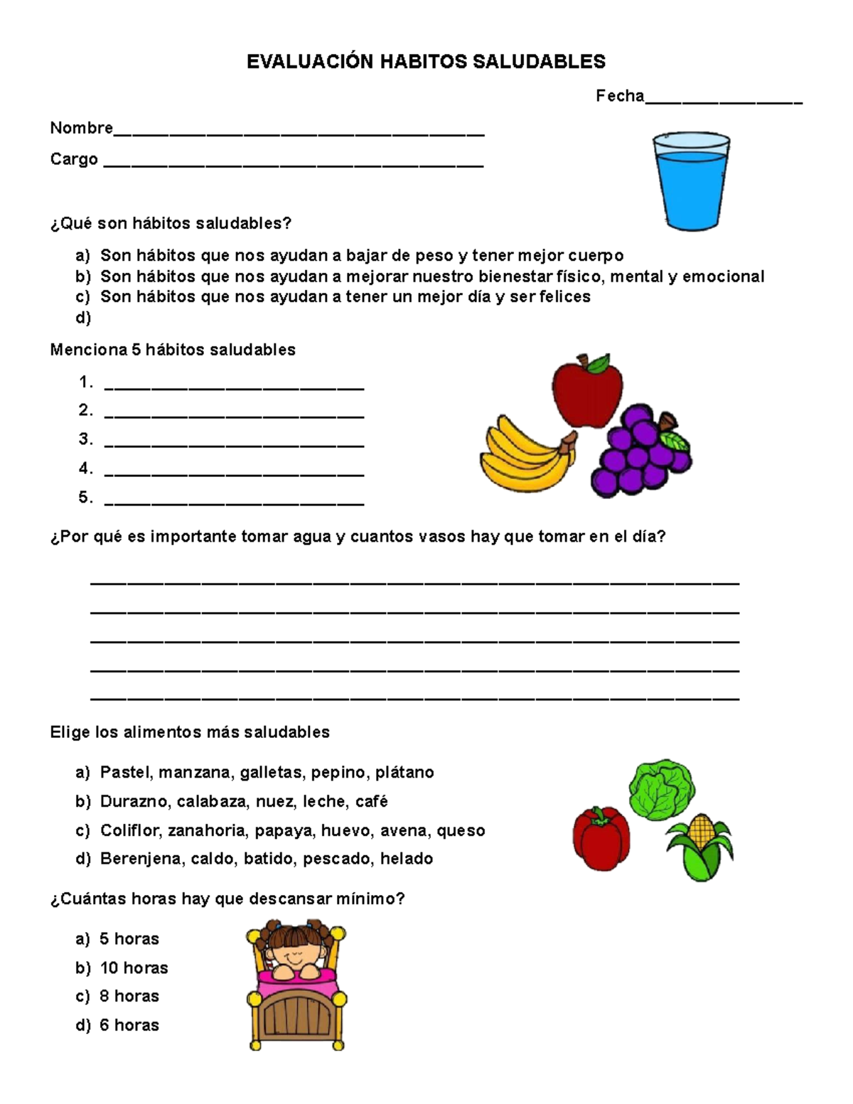 Evaluación Habitos Saludables - EVALUACIÓN HABITOS SALUDABLES Fecha ...