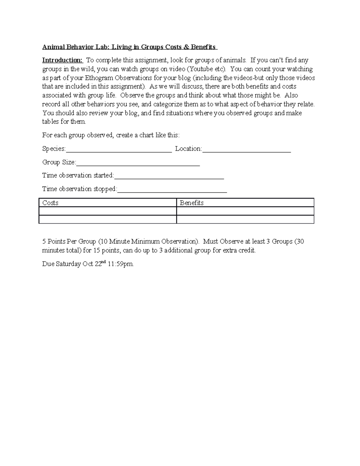 Animal Behavior lab group life - Animal Behavior Lab: Living in Groups ...