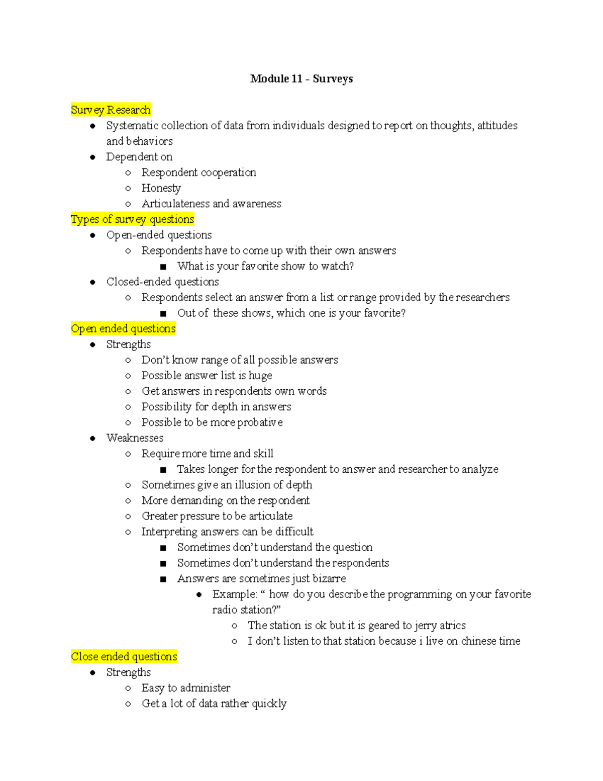 Modules 11, 12, 13 - Lecture notes 11-13 - Module 11 - Surveys Survey ...
