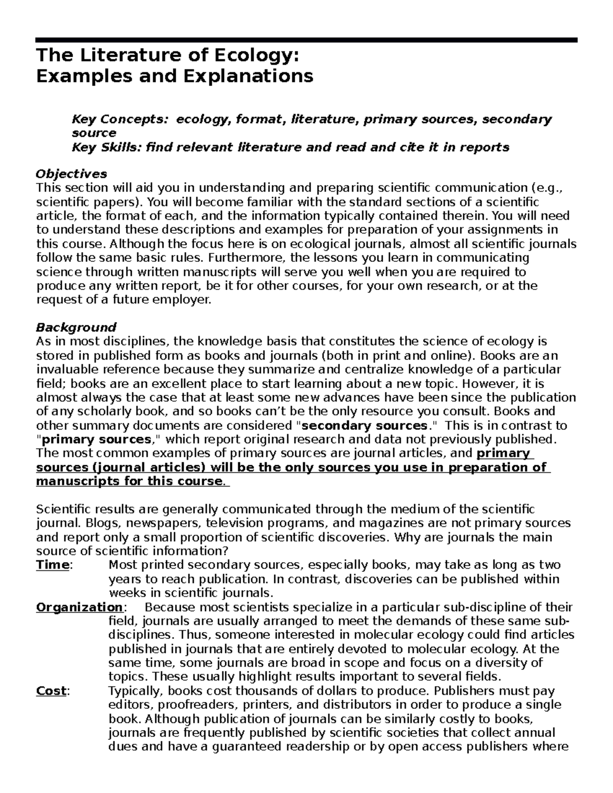 1 Literature of Ecology - The Literature of Ecology: Examples and ...