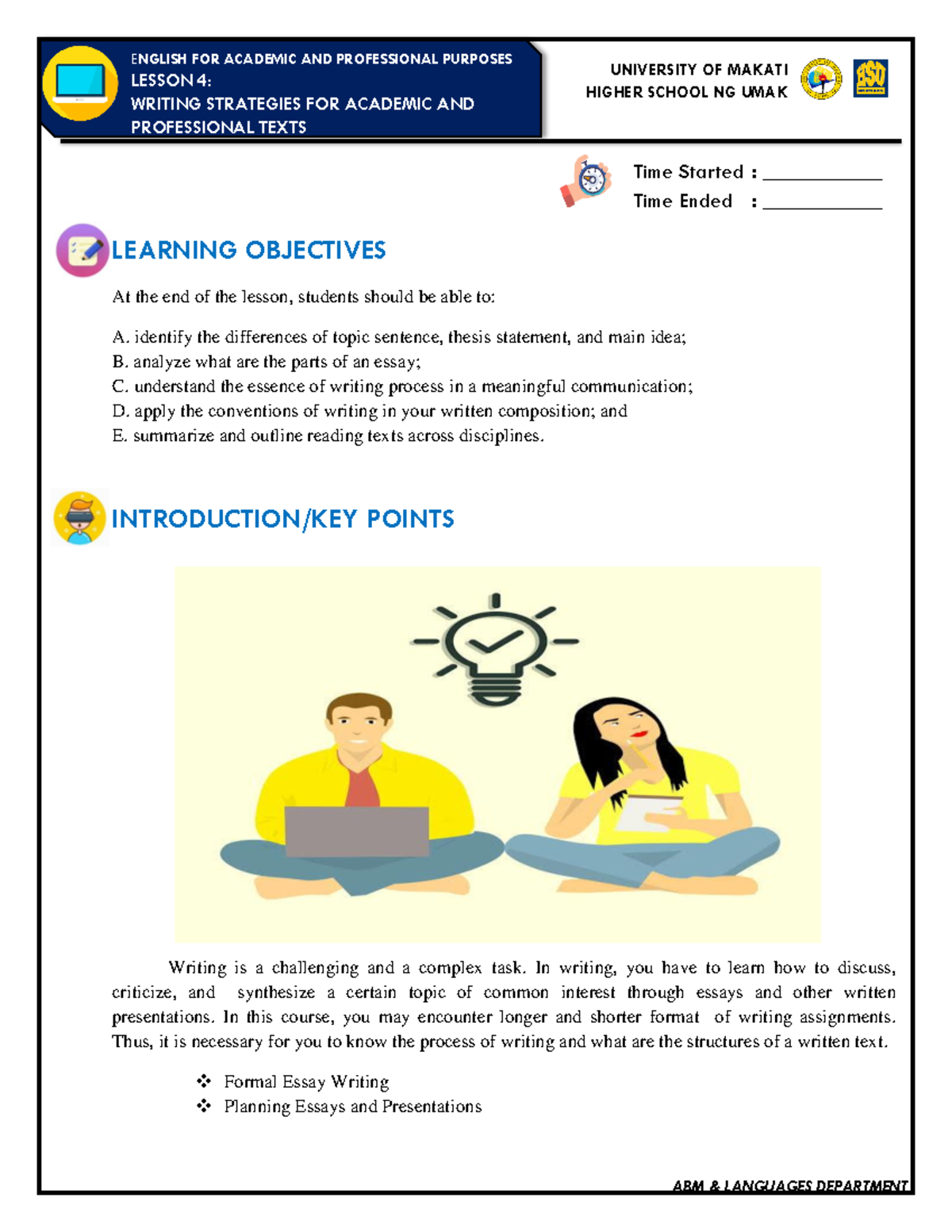 Lesson 4- Writing Strategies FOR Academic AND Professional Texts - E ...