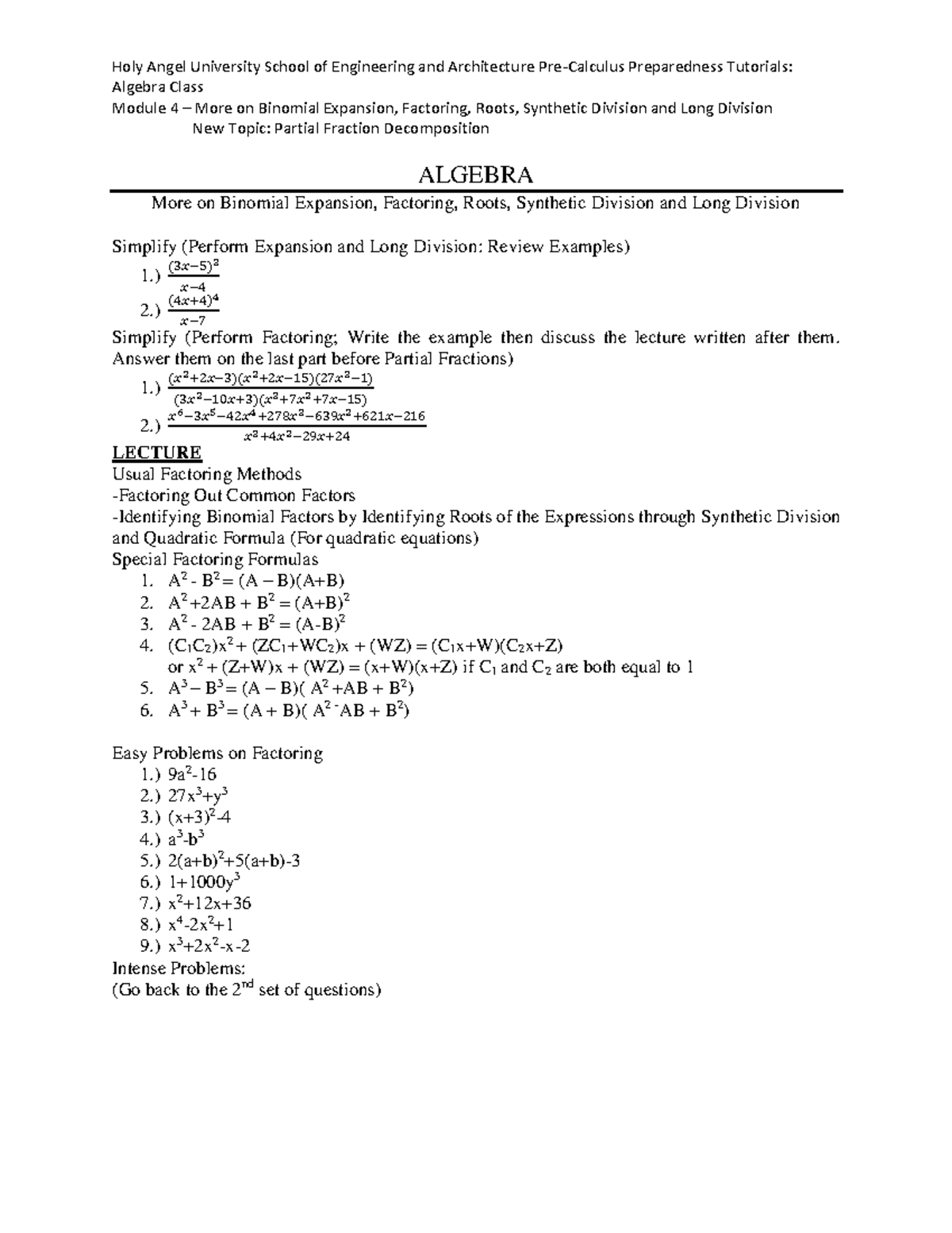 Algebra - Module 4 - Holy Angel University School of Engineering and ...