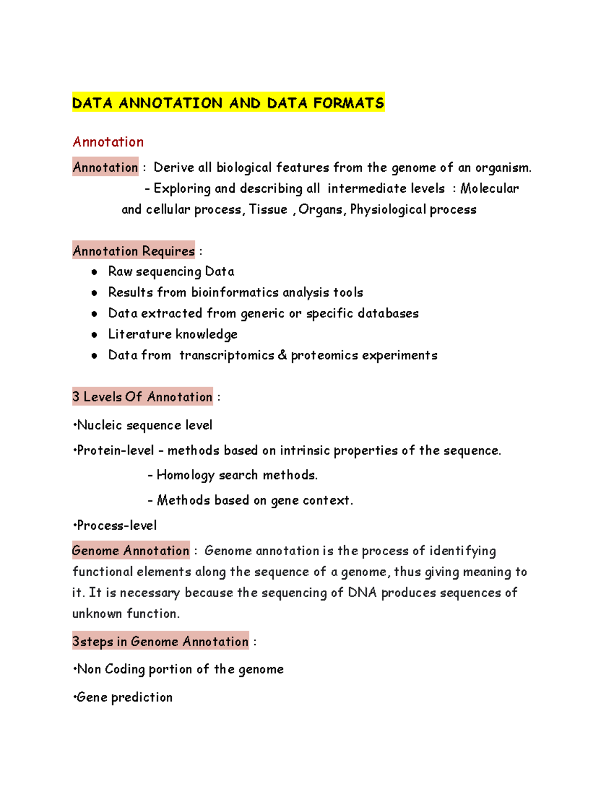 Bio Informatics 6 - Lecture notes 6 - DATA ANNOTATION AND DATA FORMATS ...
