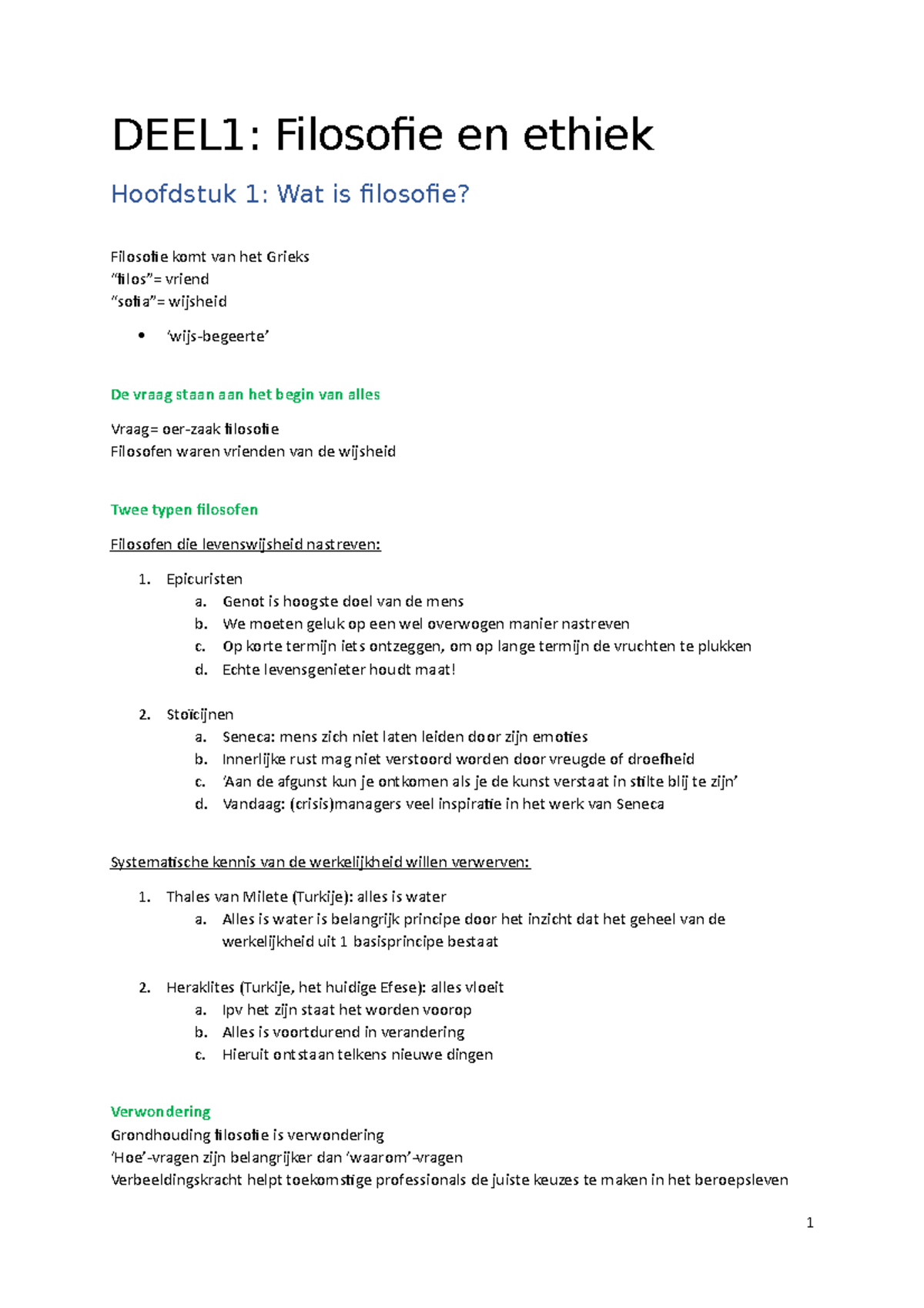 Samenvatting RZL - DEEL1: Filosofie en ethiek Hoofdstuk 1: Wat is ...