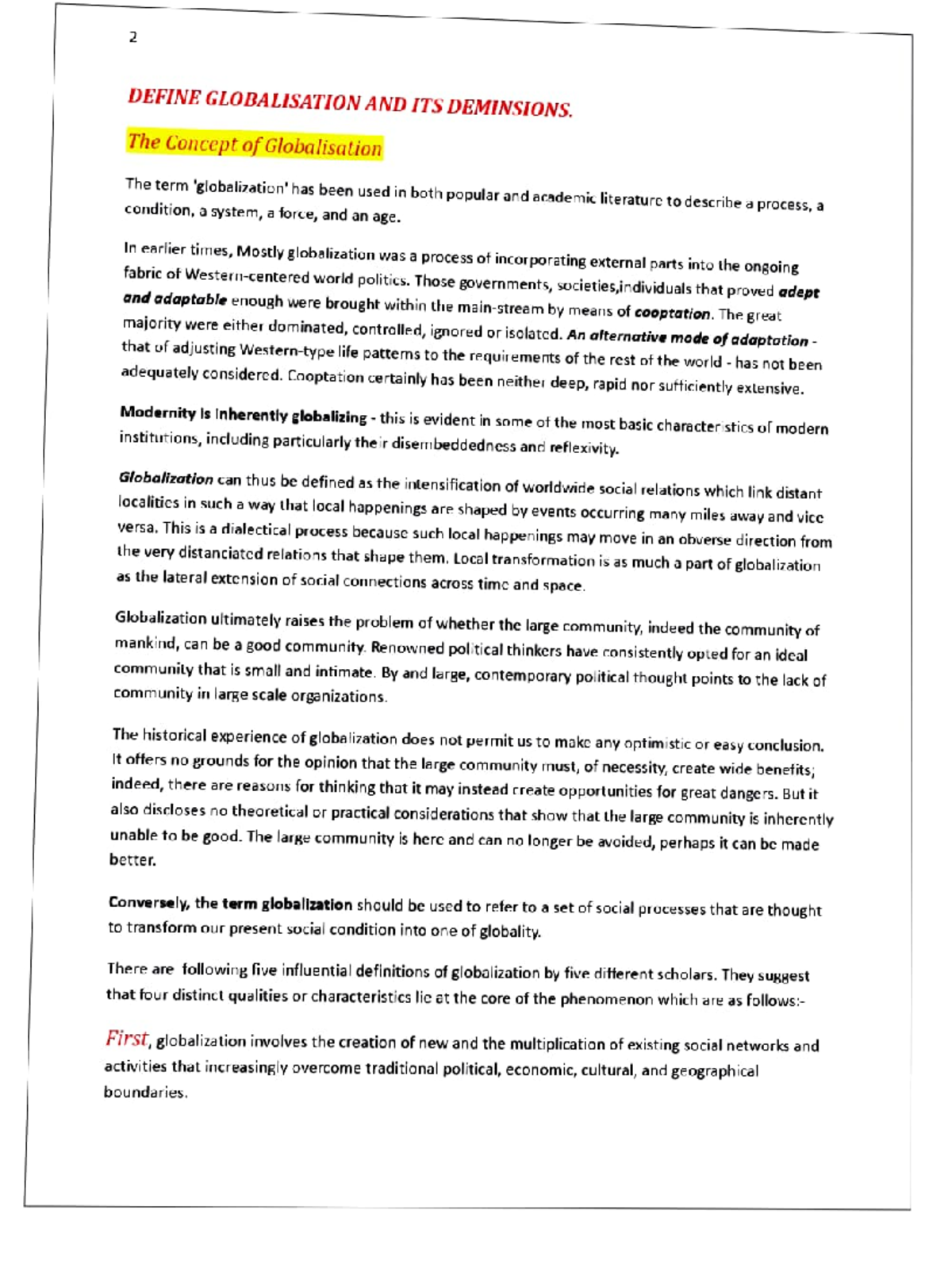 Globalization - DEFINE GLOBALISATION AND ITS DEMINSIONS. The Concept of Globalisation The term ...