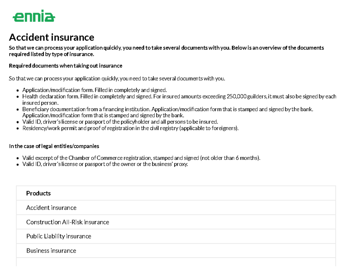 Required documents when taking out insurance - Ennia - / So that we can ...