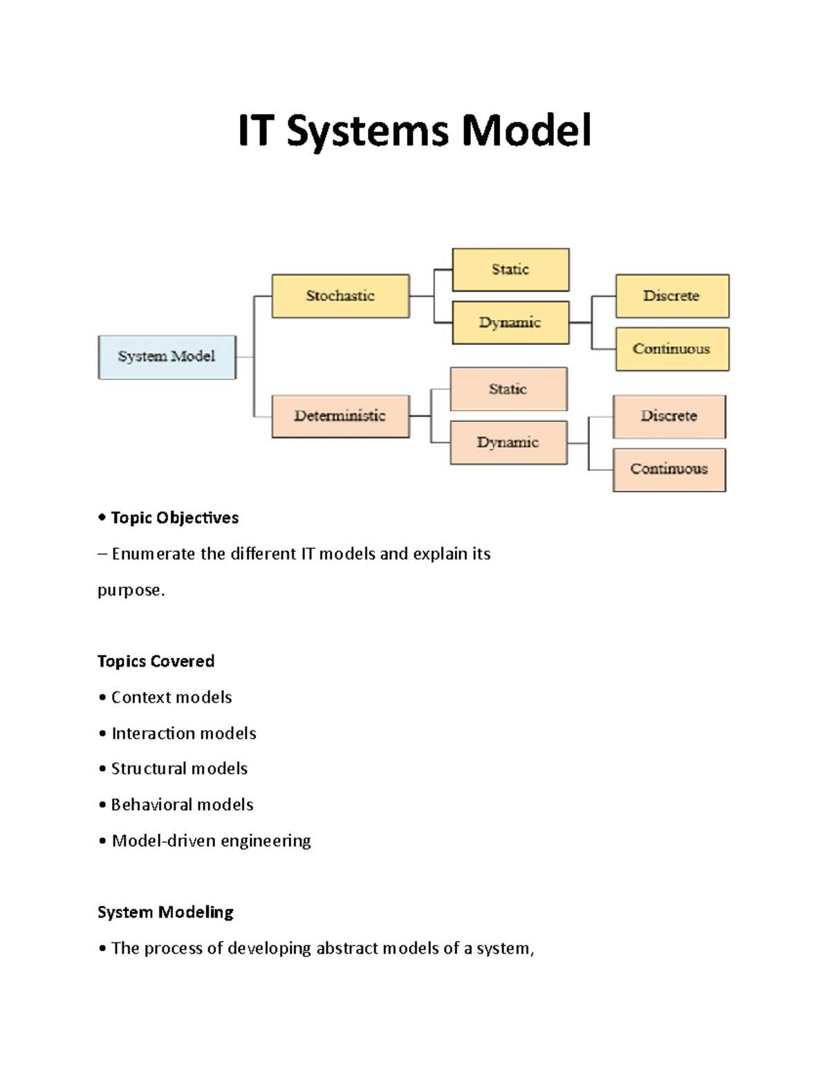 IT Systems Model - IT Systems Model Topic Objectives Enumerate the ...