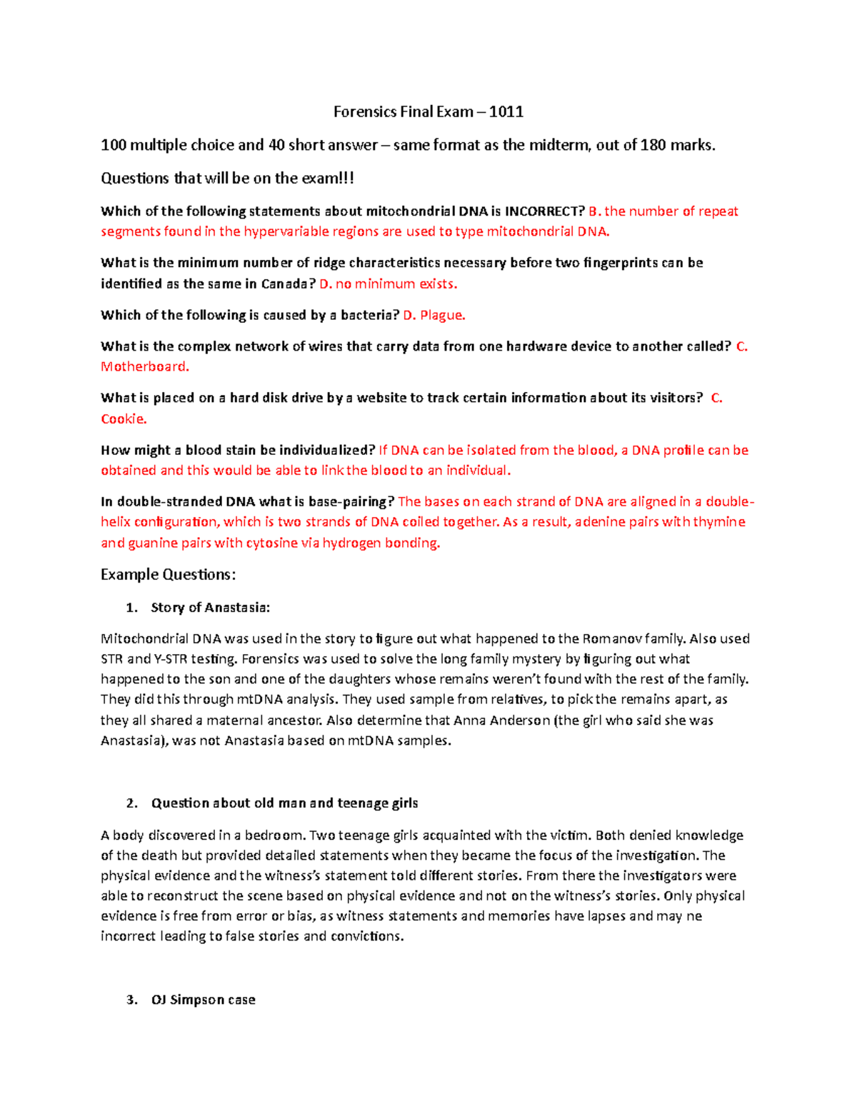 Forensics Final Exam - Questions that will be on the exam!!! Which of ...