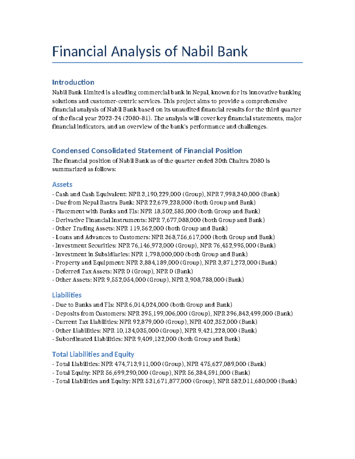 Financial Analysis of Nabil Bank - Financial Analysis of Nabil Bank ...