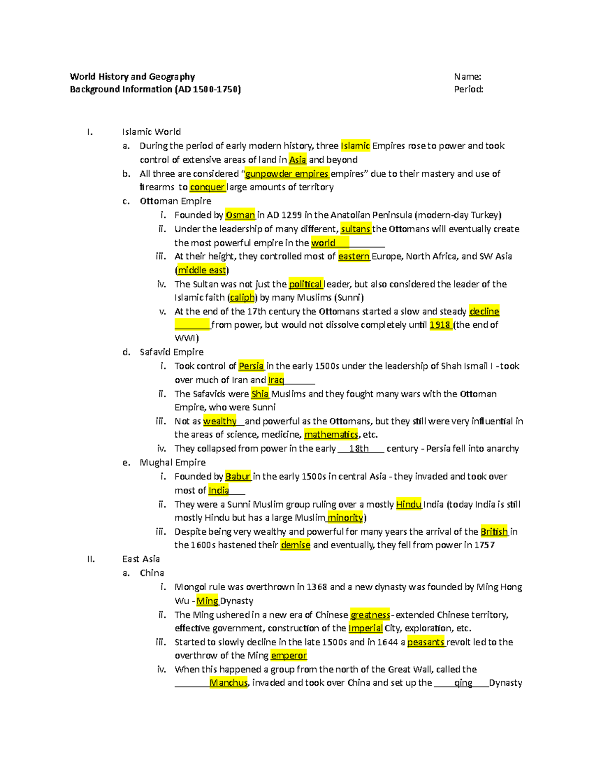 Copy of Background Information - World History - Outline - World ...