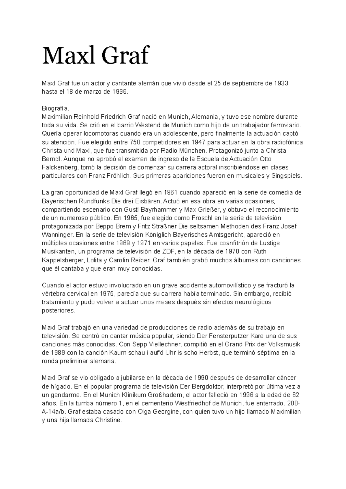 Maxl Graf - biografia de maxl graf - Maxl Graf Maxl Graf fue un actor y ...