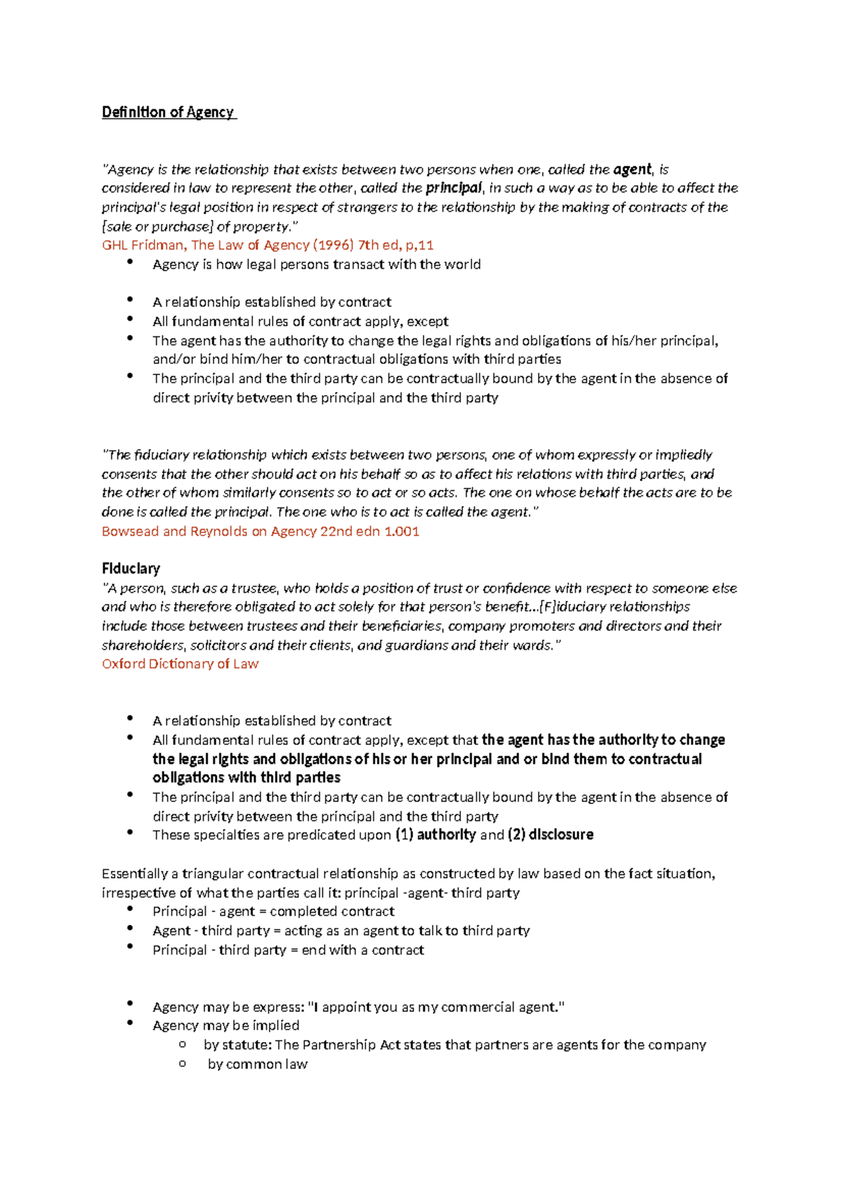 LS2525 Agency Lecture 1 - Definition of Agency "Agency is the ...