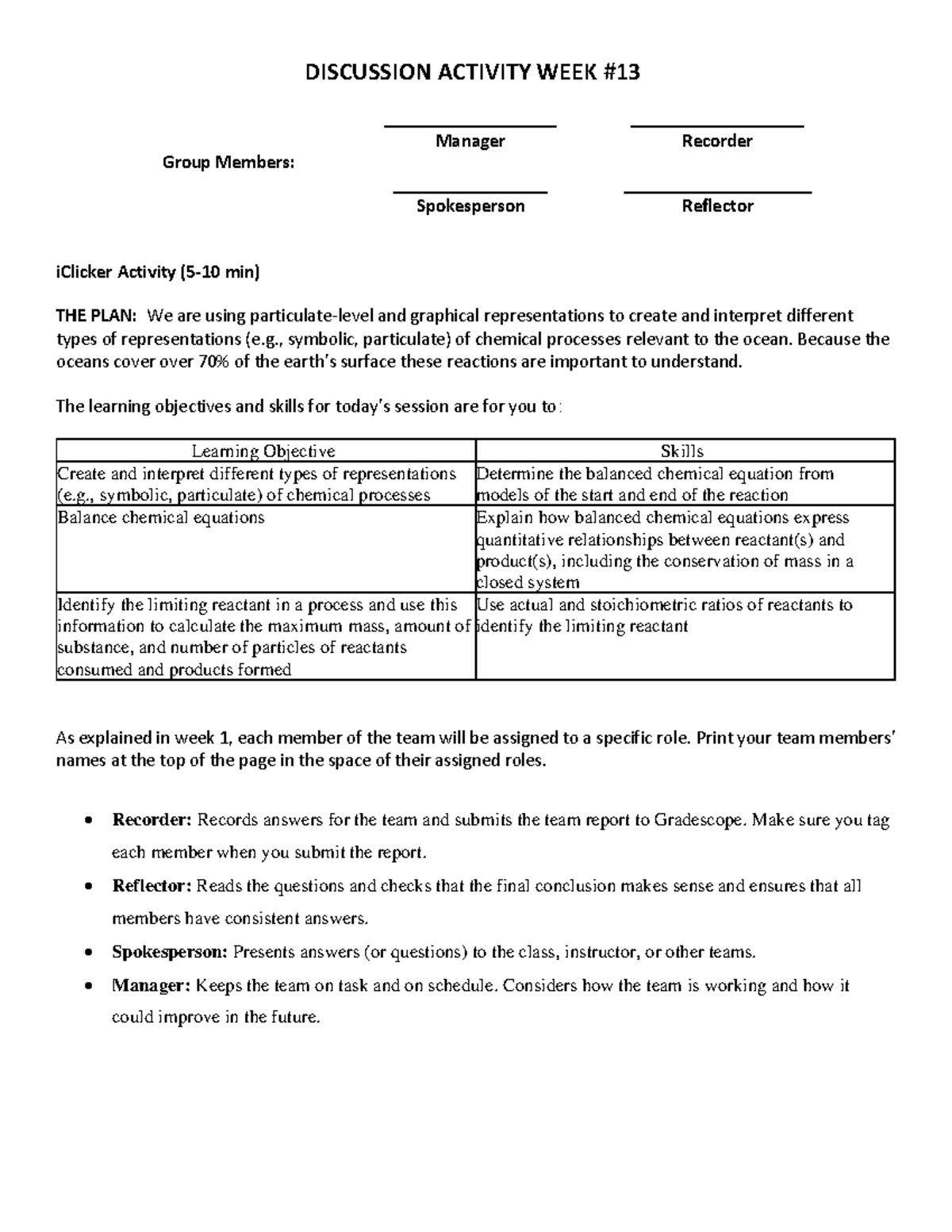 Discussion Worksheet Week 13 - DISCUSSION ACTIVITY WEEK # 13 Group ...