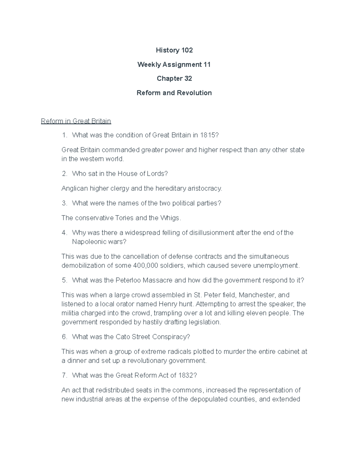 History 102 Chapter 32 - Weekly Questions - History 102 Weekly ...