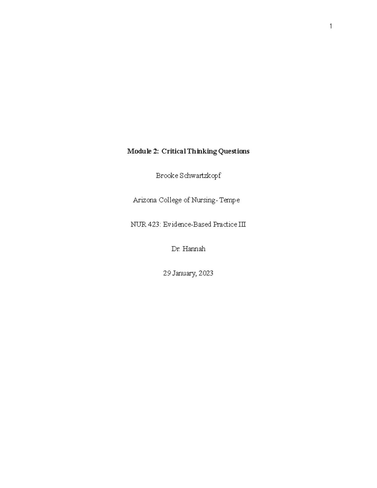 Module 2 EBP 3 ctq.docx - Module 2: Critical Thinking Questions Brooke ...