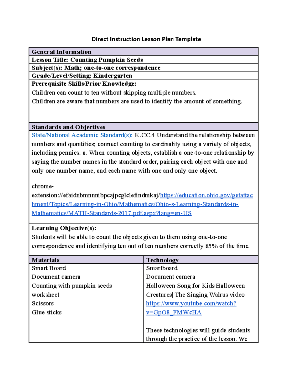 C381 task 1 - pass - Direct Instruction Lesson Plan Template General Information Lesson Title ...