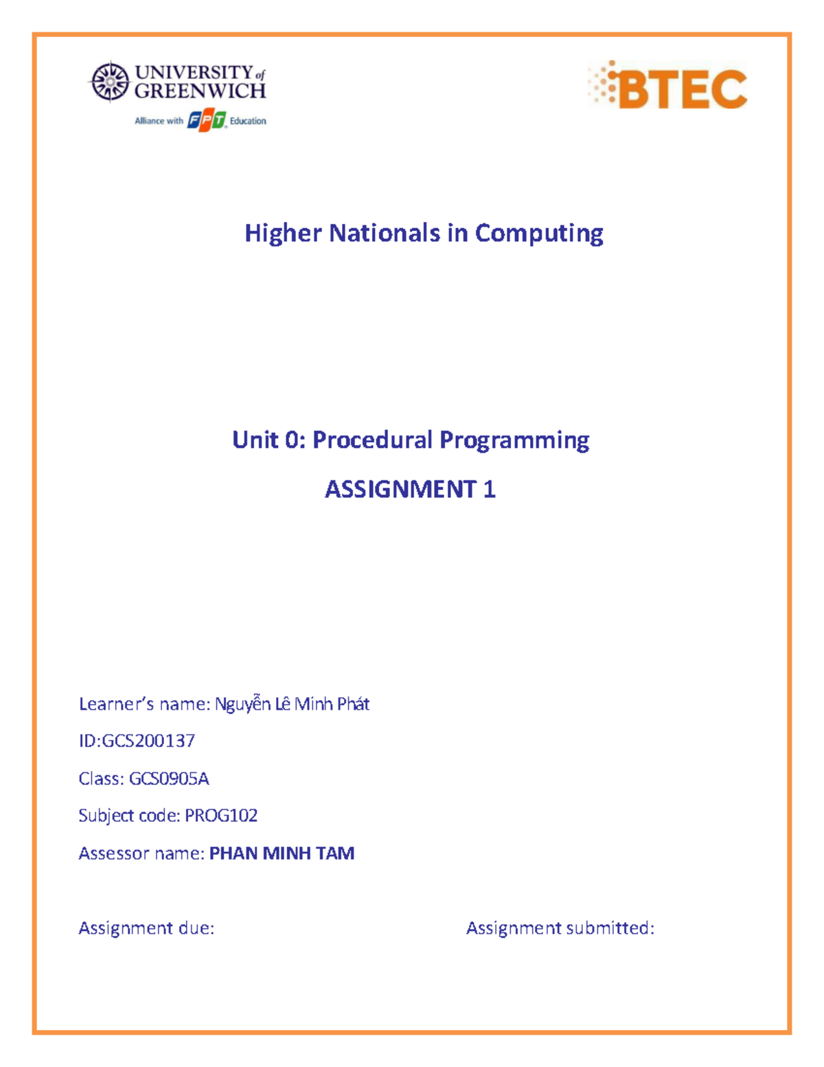 Procedural Programming (PROG102) | Assignment 1 - Higher Nationals in Computing Unit 0 ...