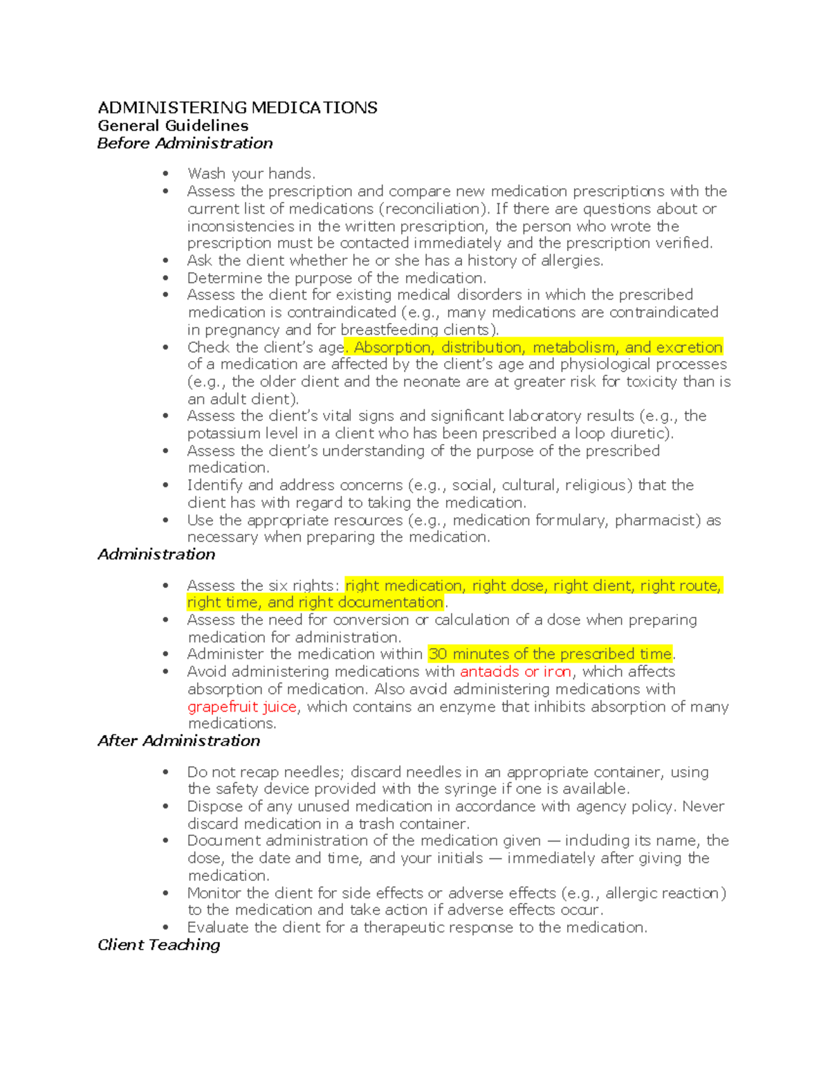 Administering Medications - ADMINISTERING MEDICATIONS General ...