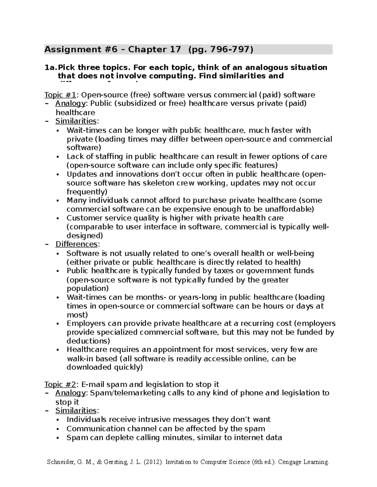 COMP 200 Assignment 6 Textbook Questions - Assignment #6 – Chapter 17 (pg. 796-797) 1a three ...