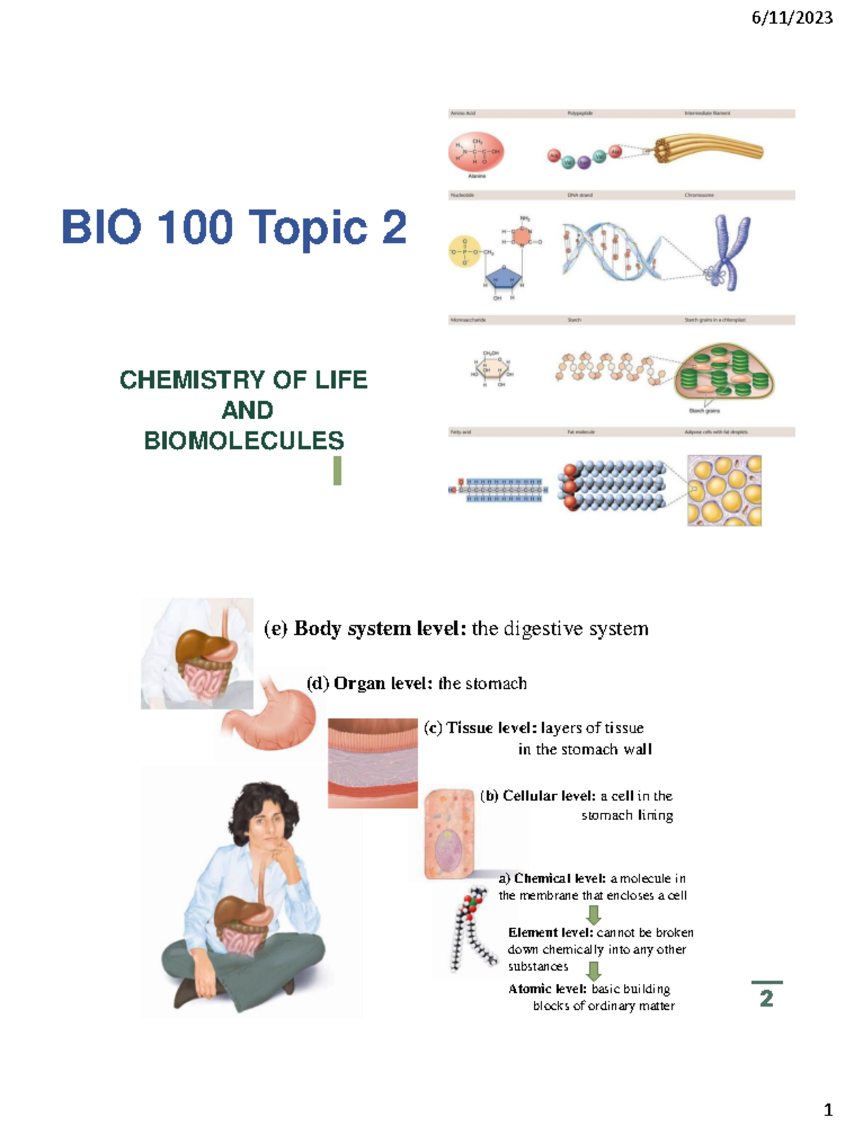 2. BIO 100 Lecture Topic 2 Chemistry of life and Biomolecules ...