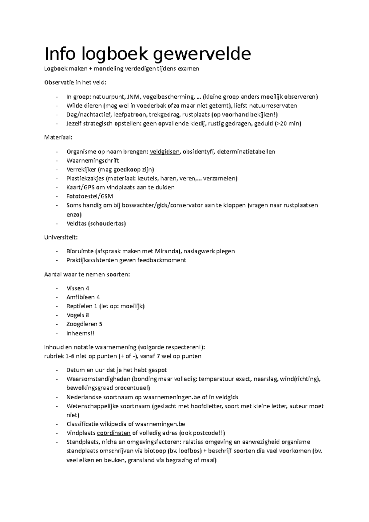 Logboek info - Info logboek gewervelde Logboek maken + mondeling ...