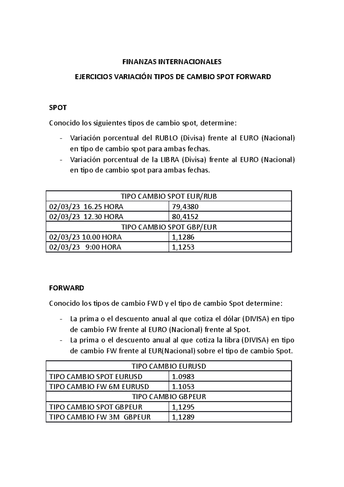 Ejercicios Variación Tipos de Cambio - FINANZAS INTERNACIONALES ...