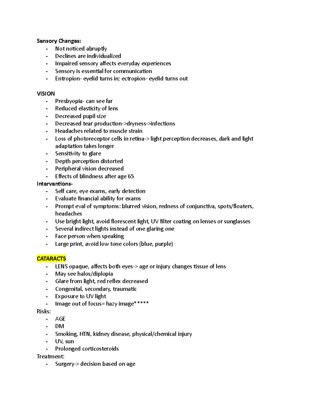 Sensory Changes - Studocu
