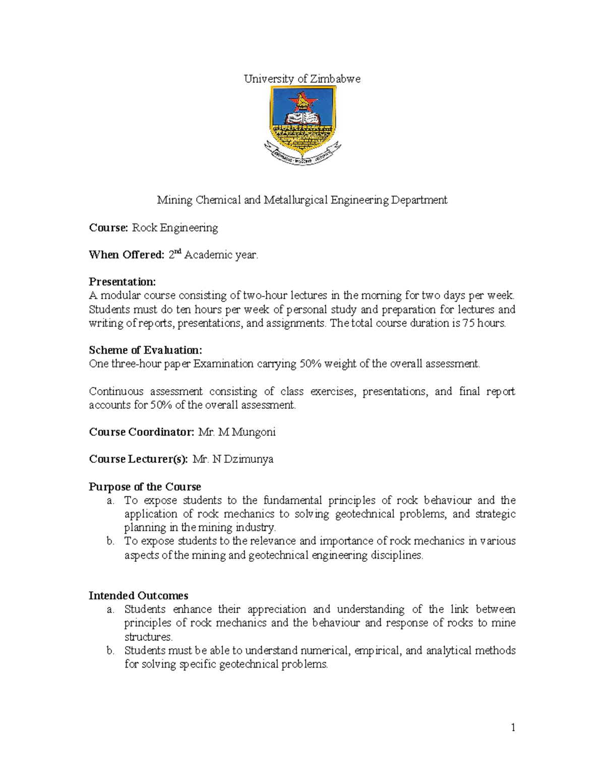(HMIE 203) Rock Engineering Learining Guide - University of Zimbabwe ...