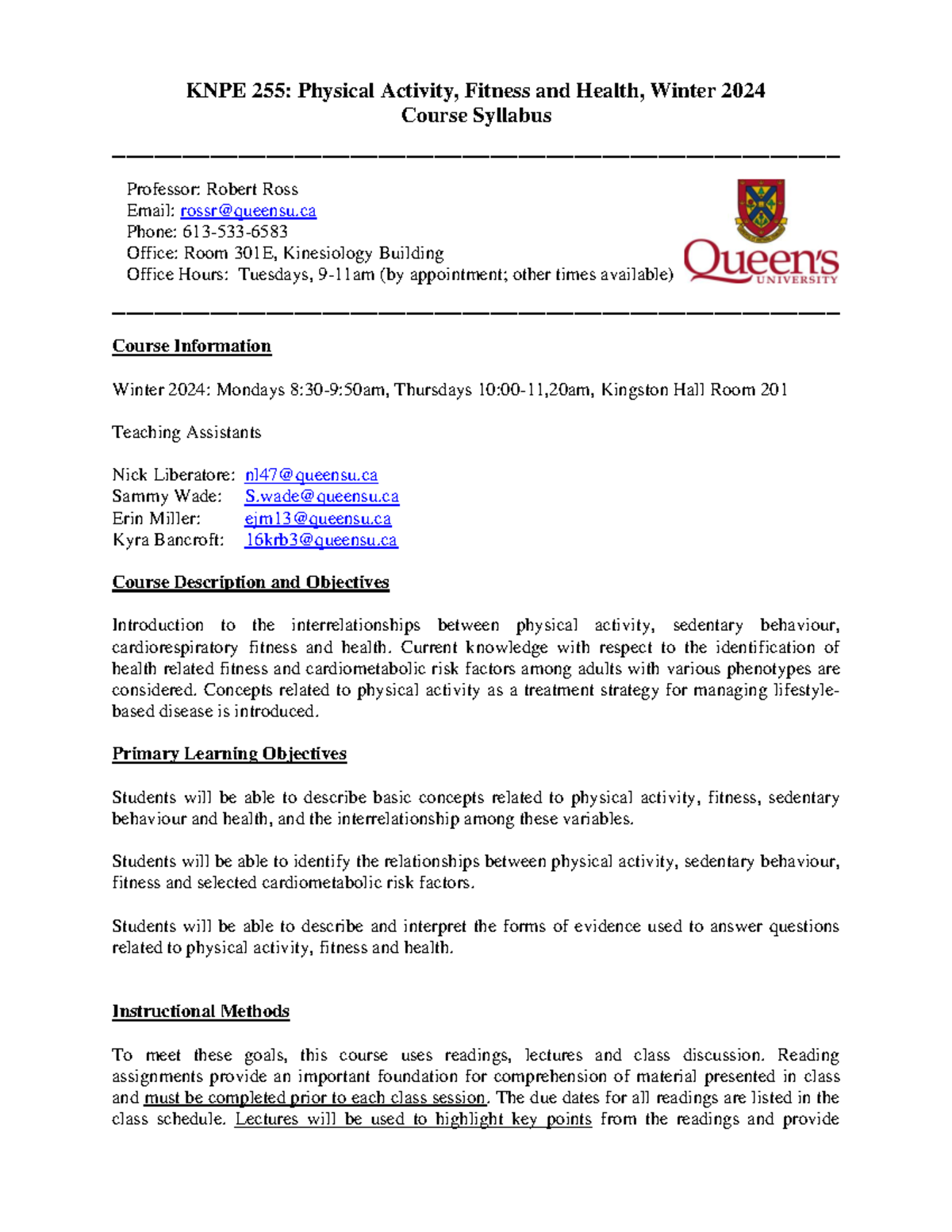 KNPE 255 Syllabus Winter 2024 - KNPE 255: Physical Activity, Fitness ...