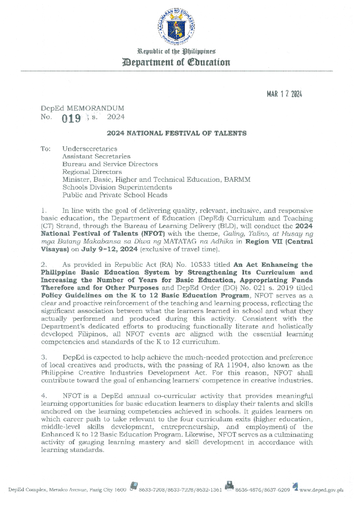 Dm S2024 019 Deped Memo Eg Science Enclosure No 4a To Deped Memorandum No S 2024