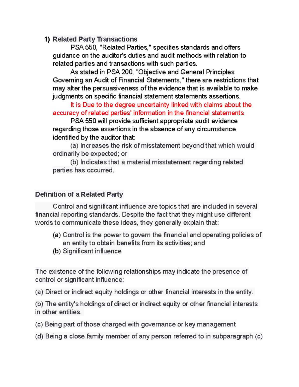 Ppt and explanation - SUmmary - Related Party Transactions PSA 550 ...