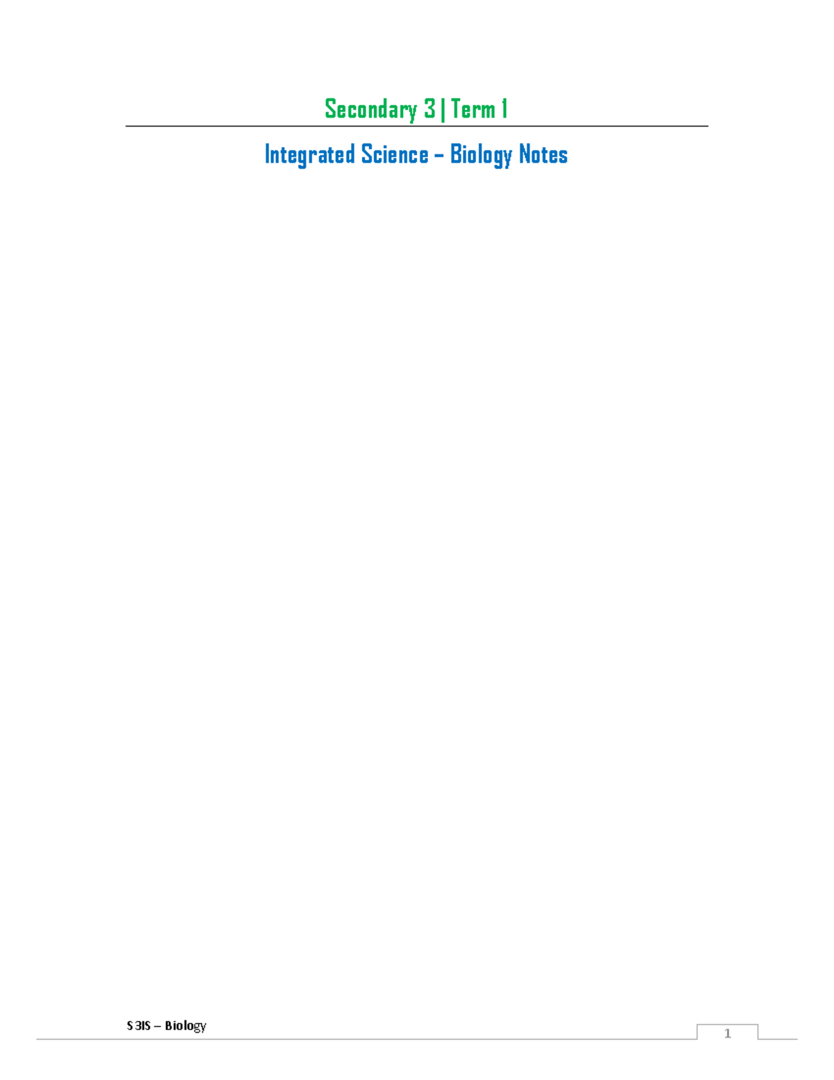 Introduction To Biology - S3IS – Biology Secondary 3 | Term 1 ...
