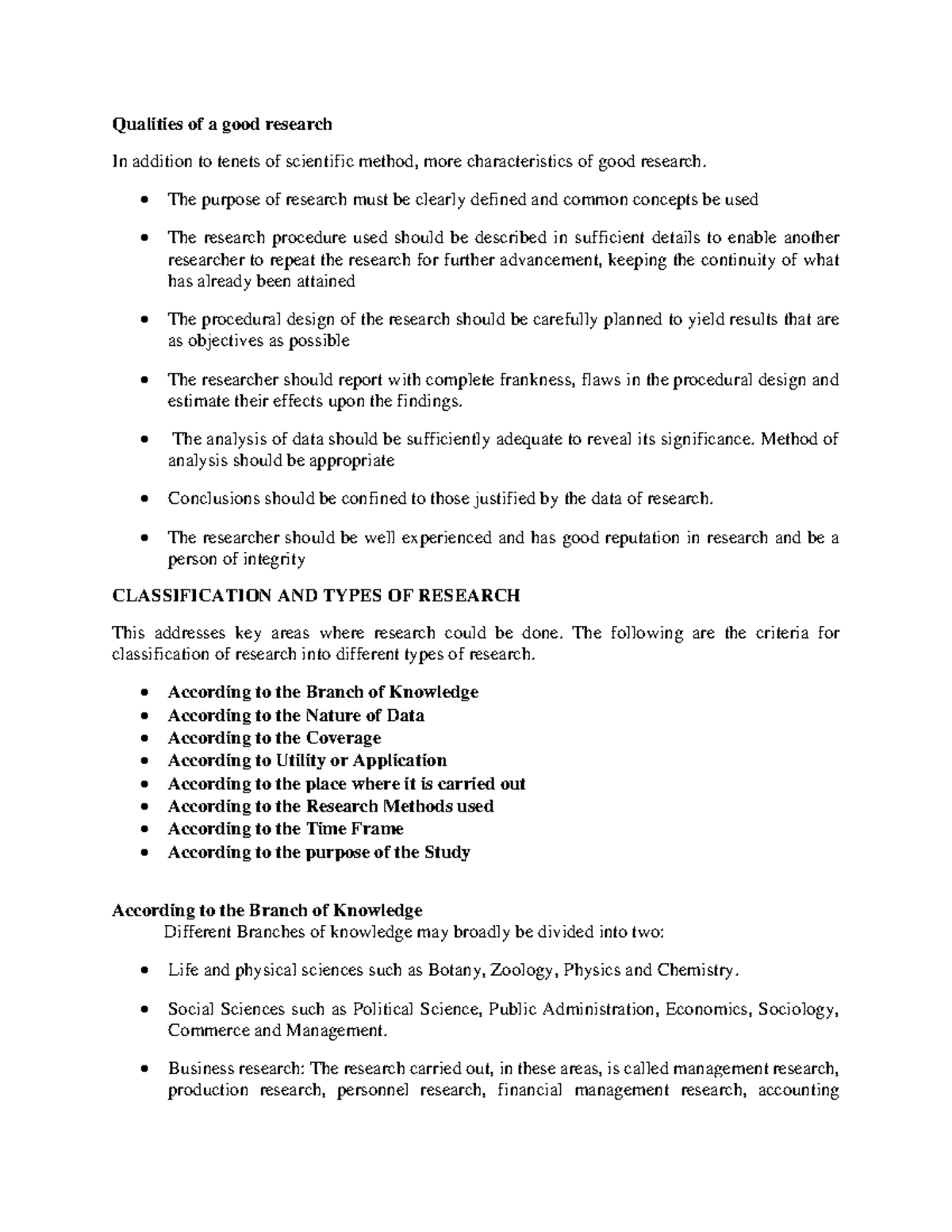 Classifications and types of research - Qualities of a good research In ...