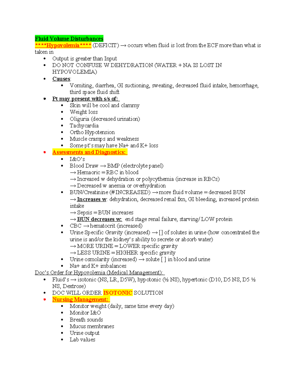 Fluid Volume Disturbances - Fluid Volume Disturbances Hypovolemia ...
