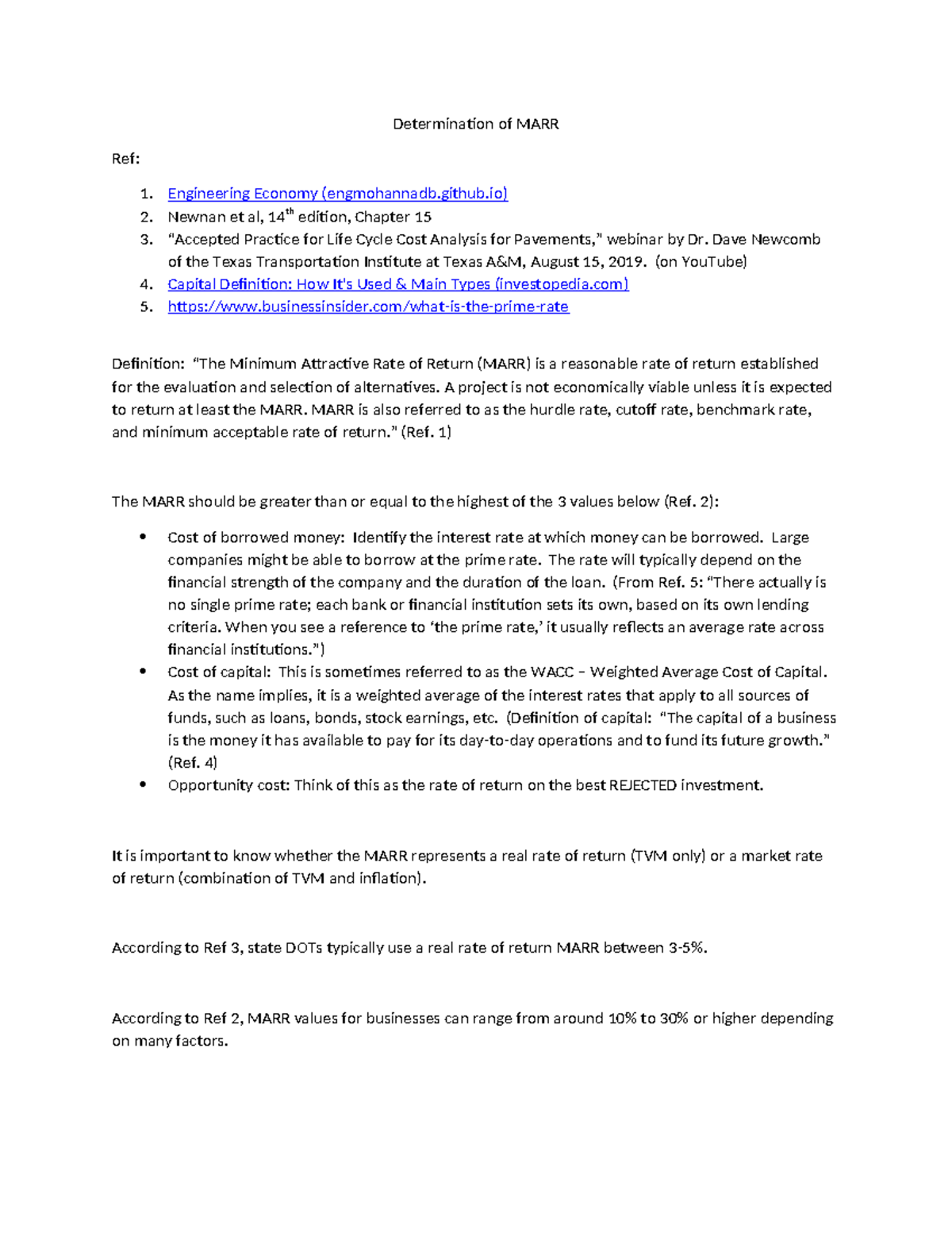 Determination of MARR - This is a guide that will help a student ...