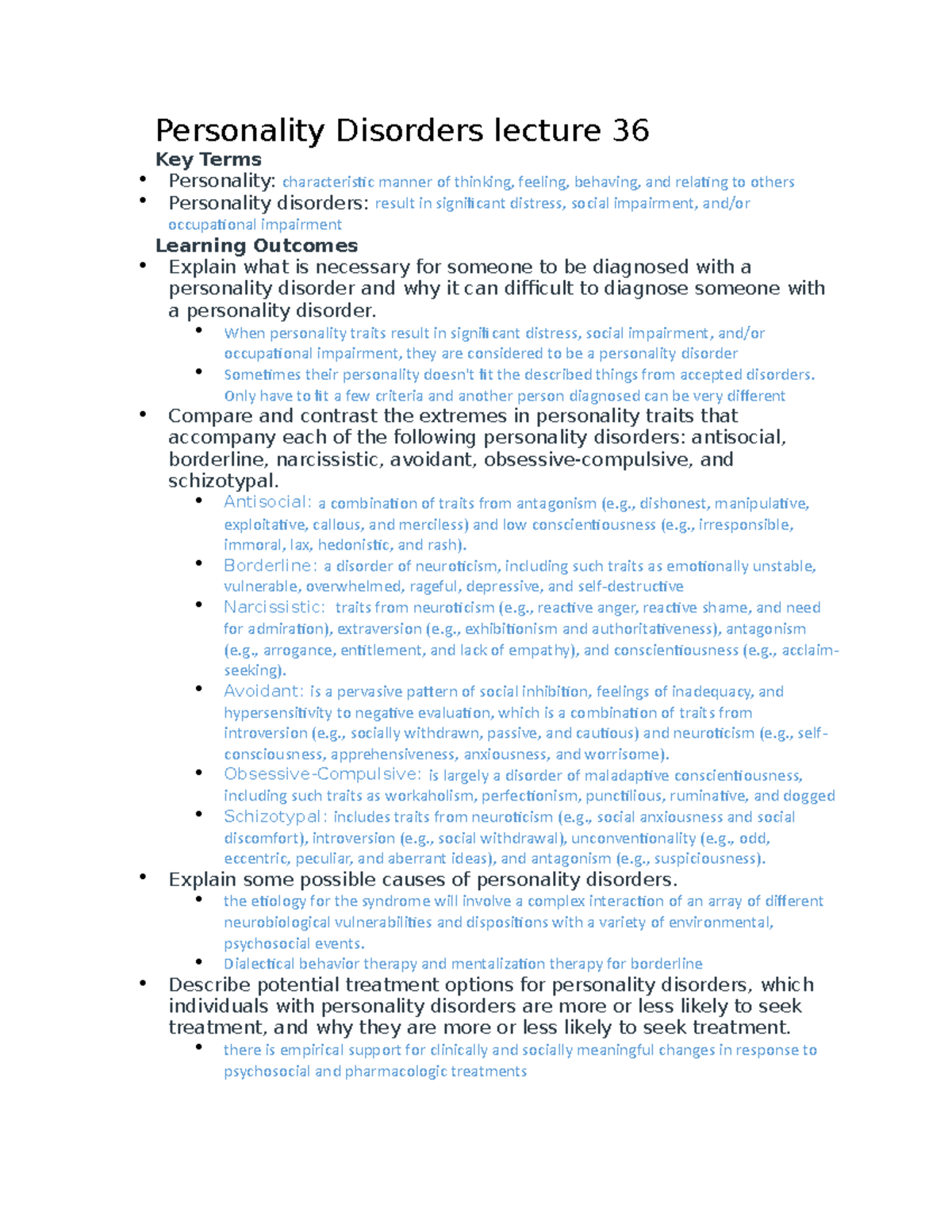 Personality Disorders lecture 36 - Psych 111 - BYU - Studocu