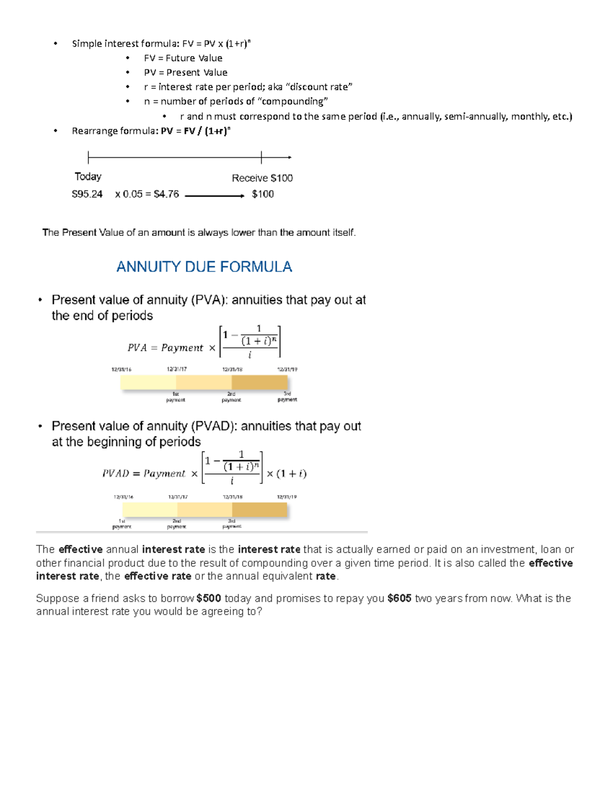 ACC 3100 notes - Simple interest formula: FV = PV x (1+r)n FV = Future ...