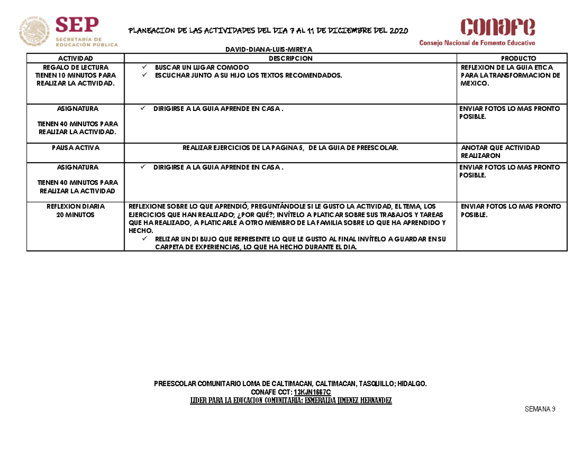 Planeacion Semana 16 del 7 al 11 de Diciembre - PREESCOLAR COMUNITARIO ...