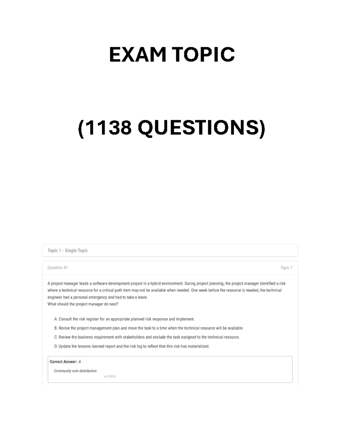 Exam Topic - Exam questions - Project Management - EXAM TOPIC (1138 ...