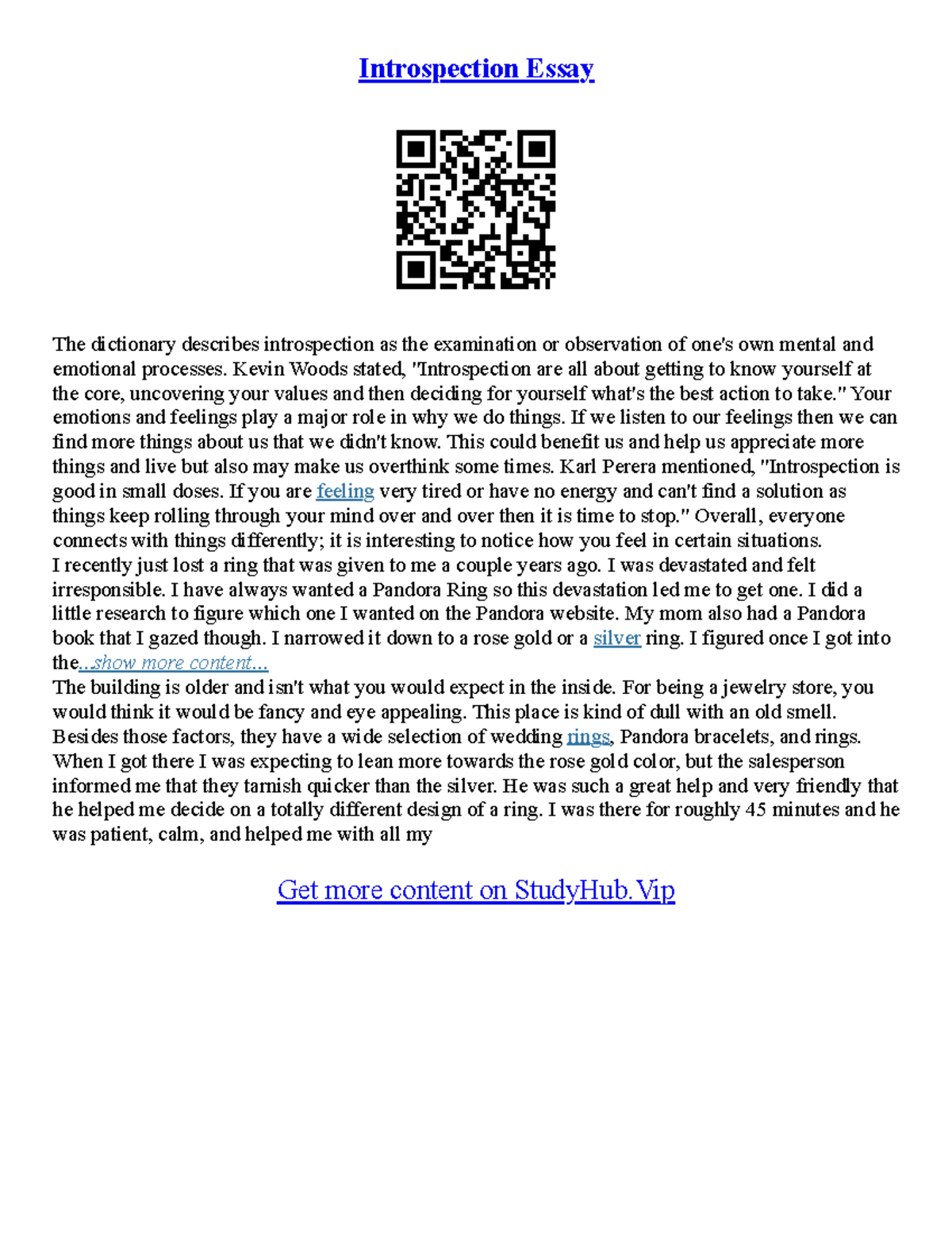 Example Introduction For An Essay - Introspection Essay The dictionary ...