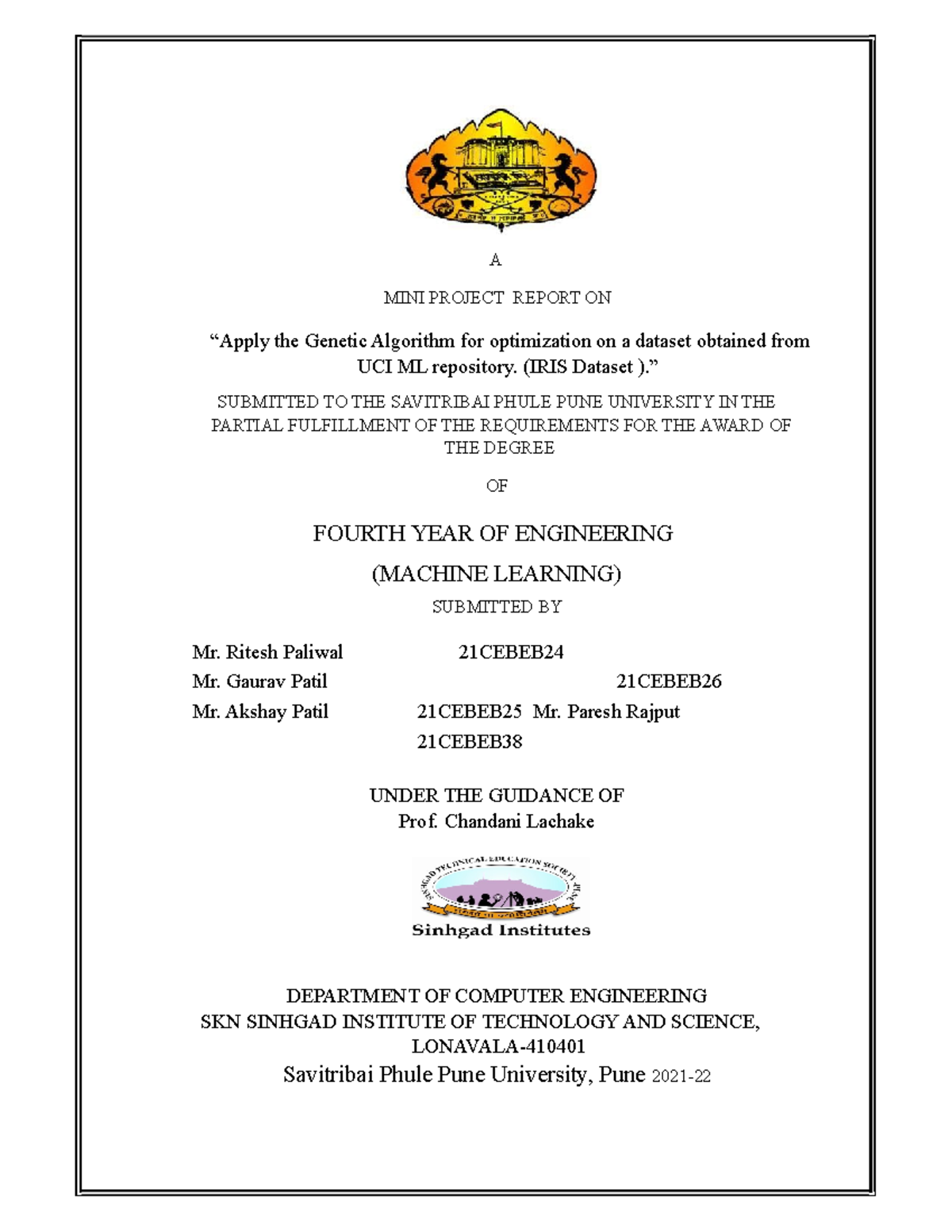 Ml Mini Project 1Ml Mini Project 1Ml Mini Project 1 - A MINI PROJECT ...