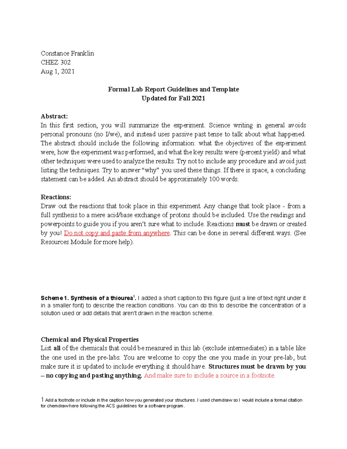 SP22 Guidelines for Formal Lab Report Phenacetin - Constance Franklin ...