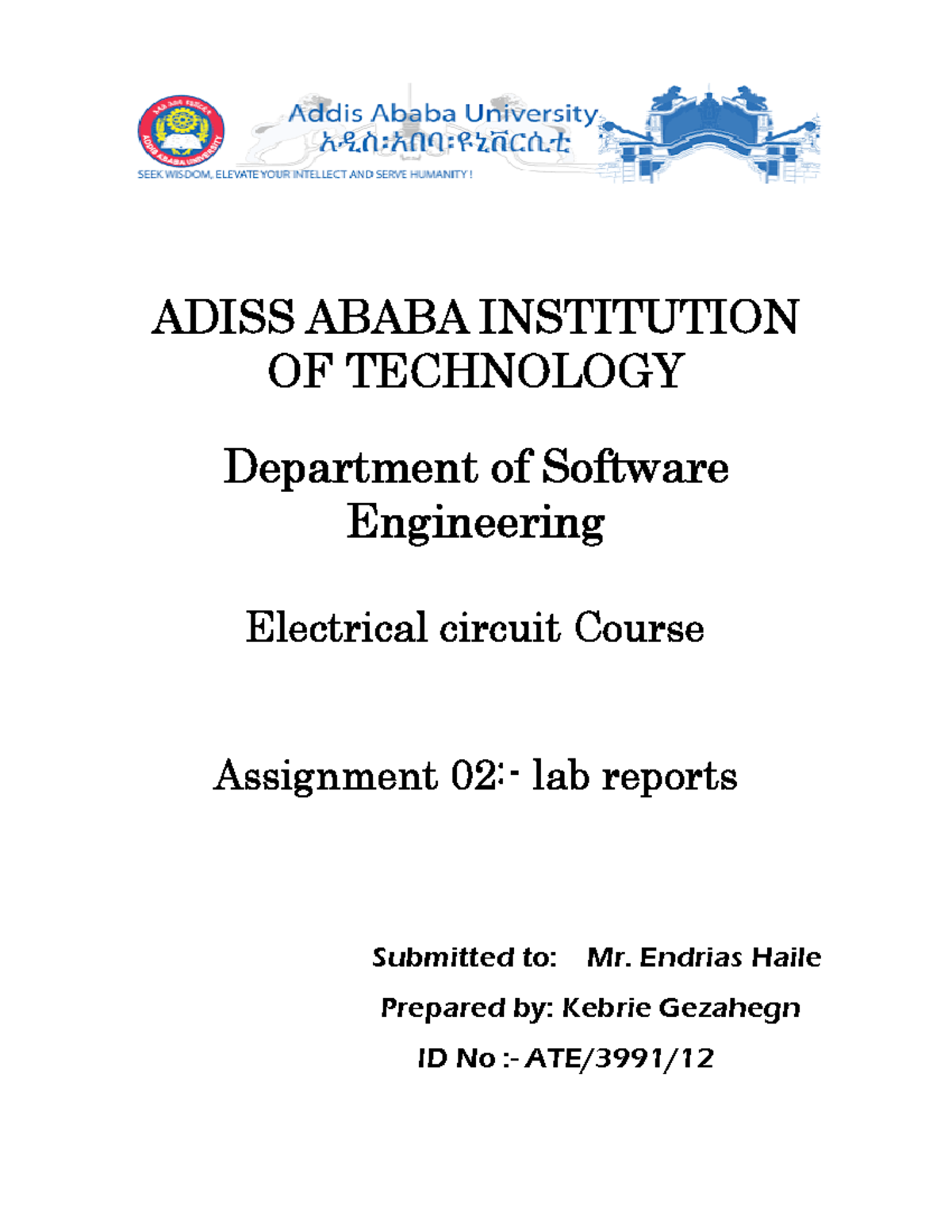 Adiss Ababa Institution OF Technology - ADISS ABABA INSTITUTION OF ...