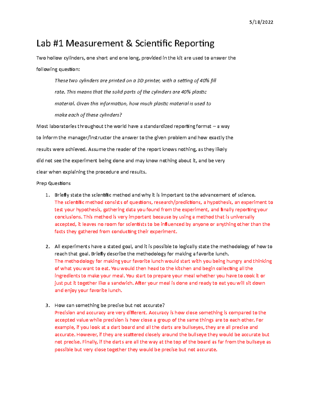 Lab 1 - Lab 1 - 5/18/ Lab #1 Measurement & Scientific Reporting Two ...